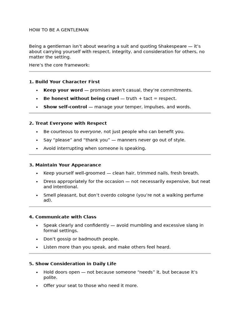 How to Be a Gentleman: A Guide | PDF