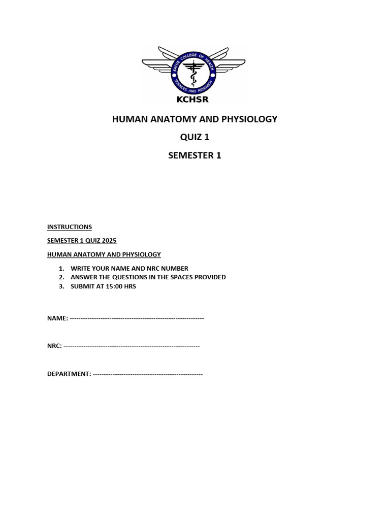 Anatomy and Physiology Quiz 2025 | PDF | Anatomical Terms Of Location ...