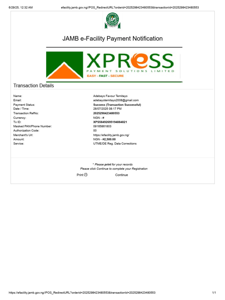 Jamb Reciept | PDF