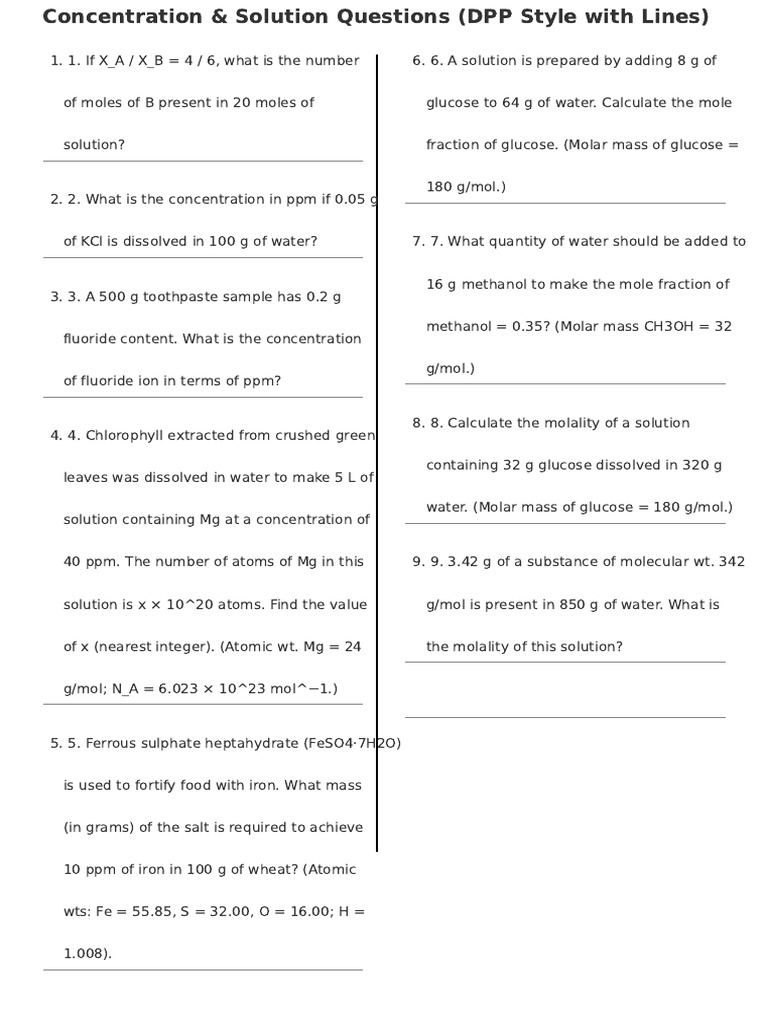 Chem Conc All Questions DPP Lines | PDF | Mole (Unit) | Molar Concentration