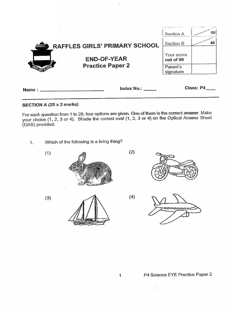 2024-P4-Science-End of Year Exam Revision Set 2-Raffles Girls | PDF