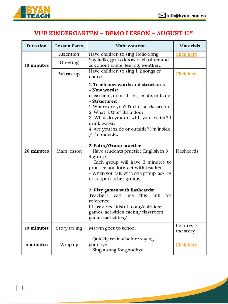 VUP Kindergarten Demo Lesson Plan | PDF | Learning | Human Communication