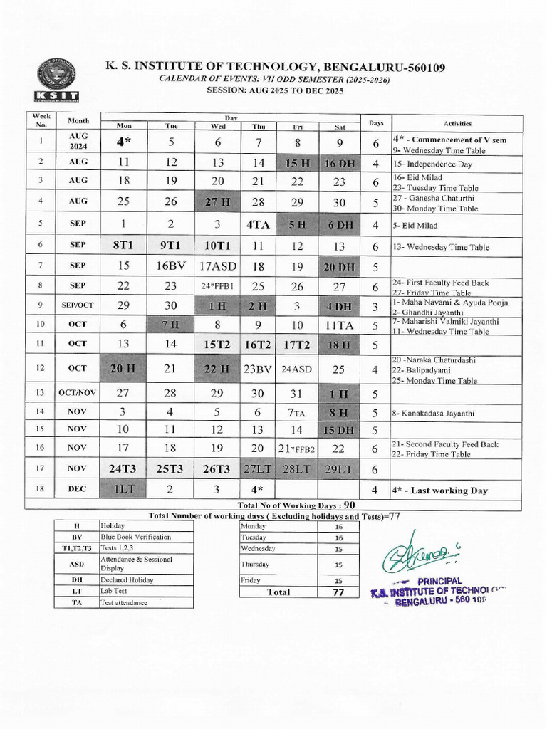 7th Sem Calendar of Events | PDF
