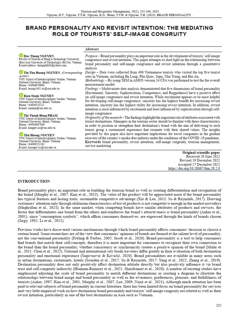 Brand Personality's Impact on Revisit Intentions | PDF | Brand | Tourism