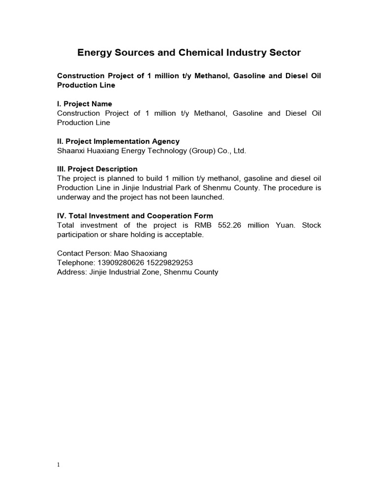 Chemical Industry Project Overview | PDF | Coal | Chemical Substances