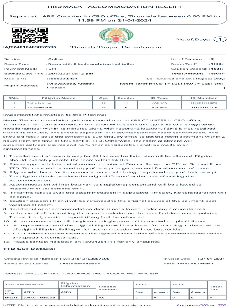 Accommodation Receipt | PDF