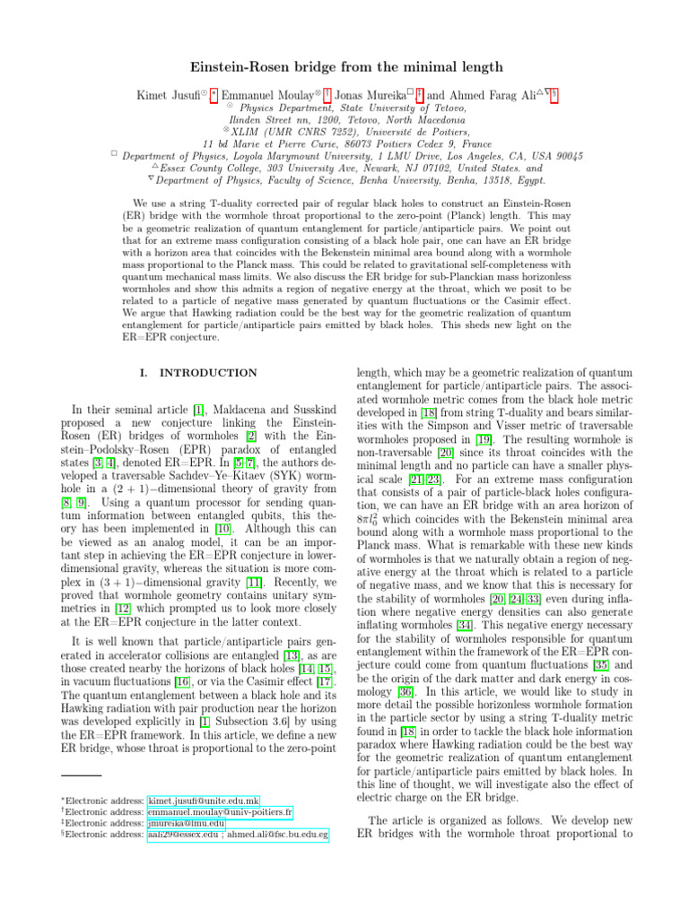 Einstein-Rosen Bridge From The Minimal Length | PDF | Black Hole | Physics