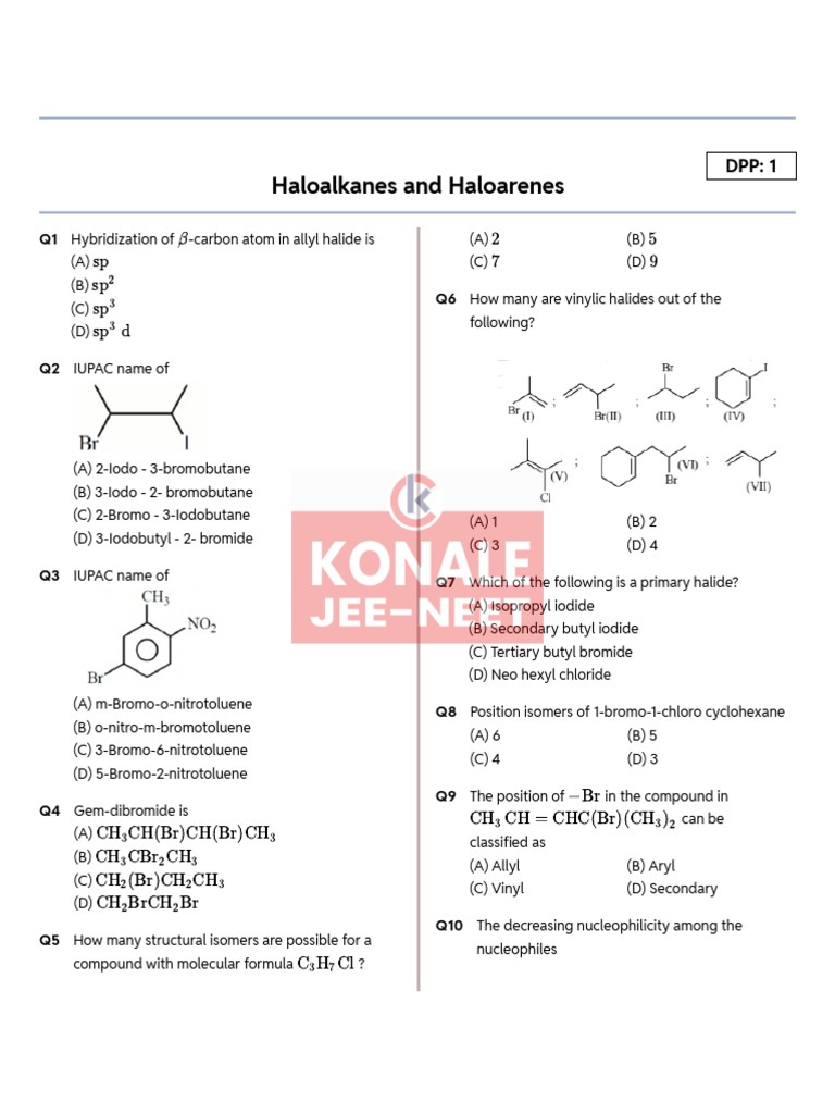 Haloalkanes and Haloarenes DPP 01 | PDF | Chemistry | Chemical Reactions