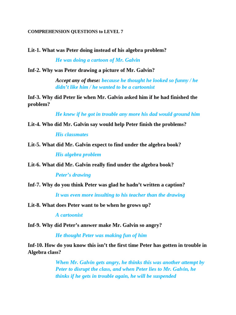 COMPREHENSION QUESTIONS to LEVEL 7 | PDF