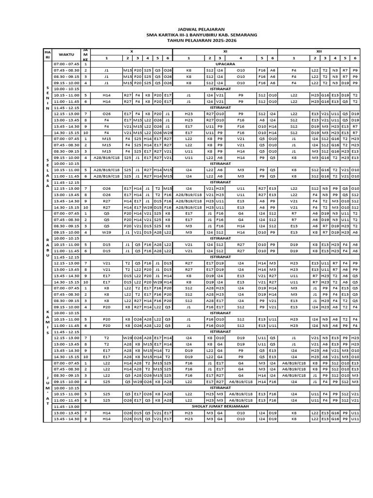 Emploi du temps SMA Kartika III-1 2025-2026 | PDF | Ouverture (échecs ...