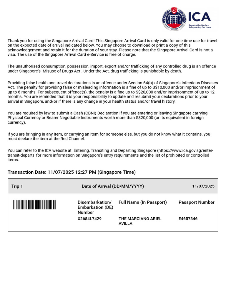 Singapore Arrival Card Guidelines | PDF | Singapore | World Politics