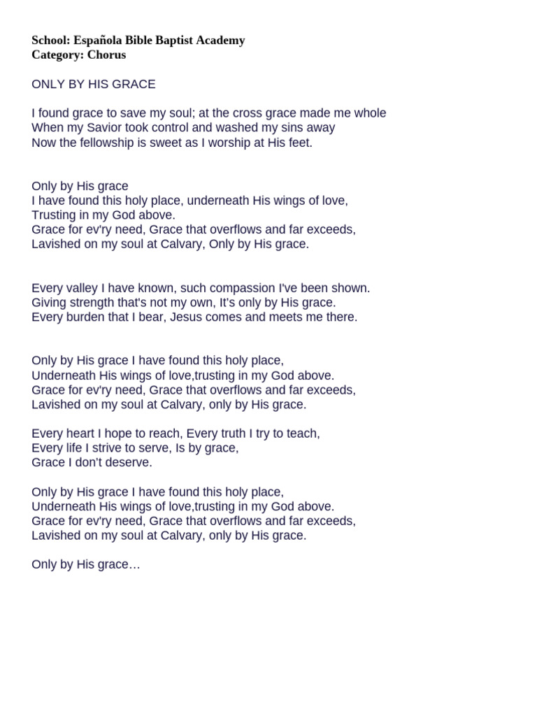 Only By His Grace: A Chorus Reflection | PDF