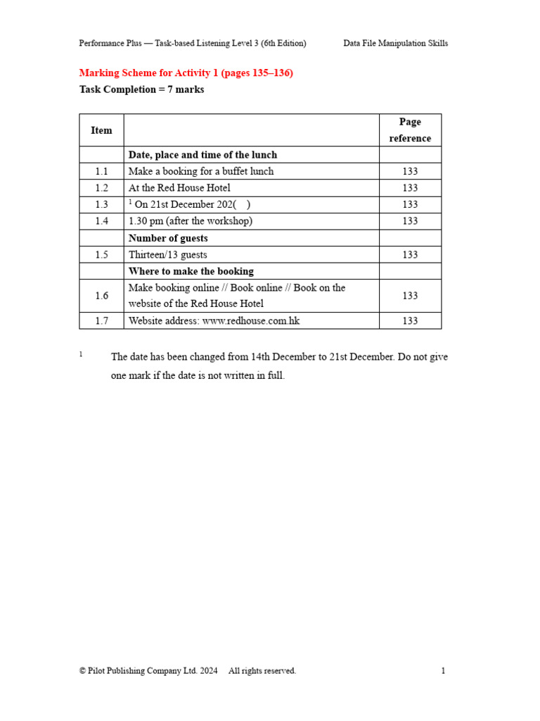 Performance Plus - Task-Based Listening Level 3 (6th Edition DFMS - 1 - Activity1 - MS | PDF ...