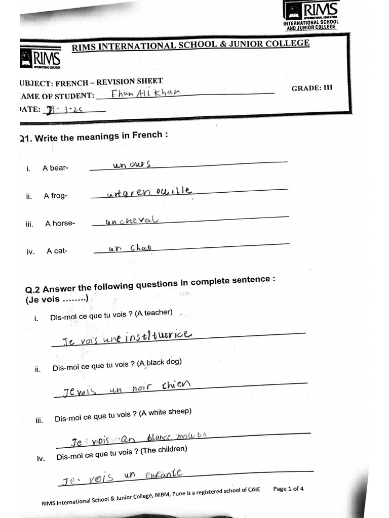 French Worksheet | PDF