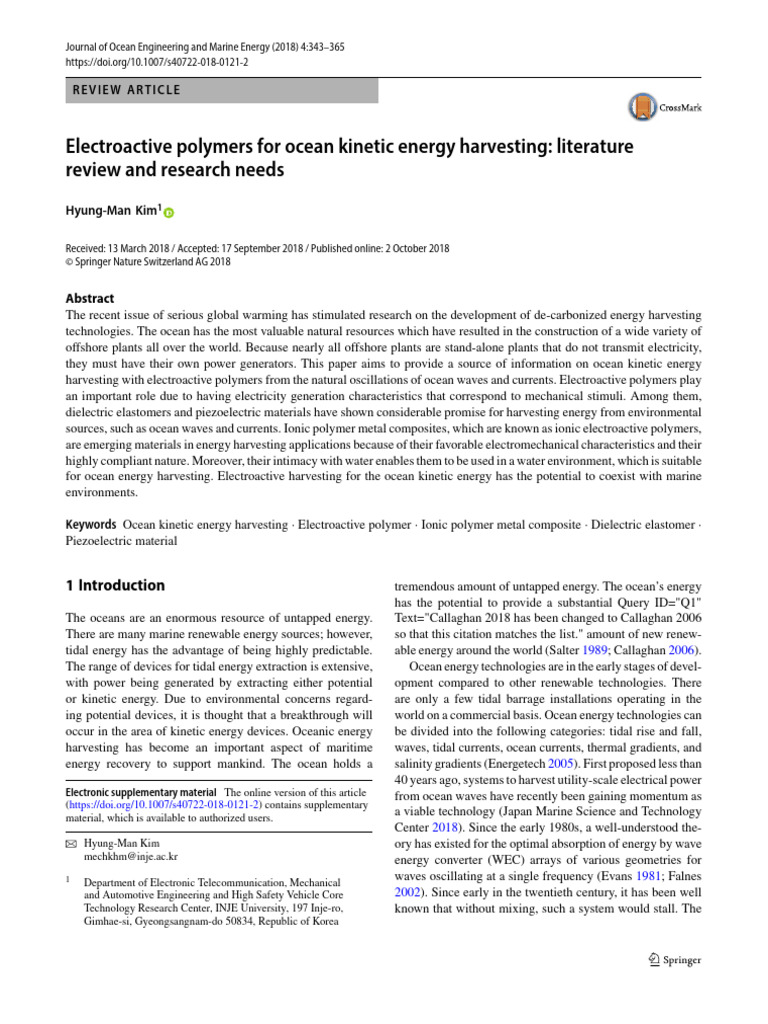 Ocean Kinetic Energy: Electroactive Polymers | PDF | Energy Harvesting ...
