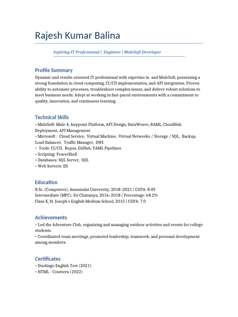 Rajesh's Resume | PDF