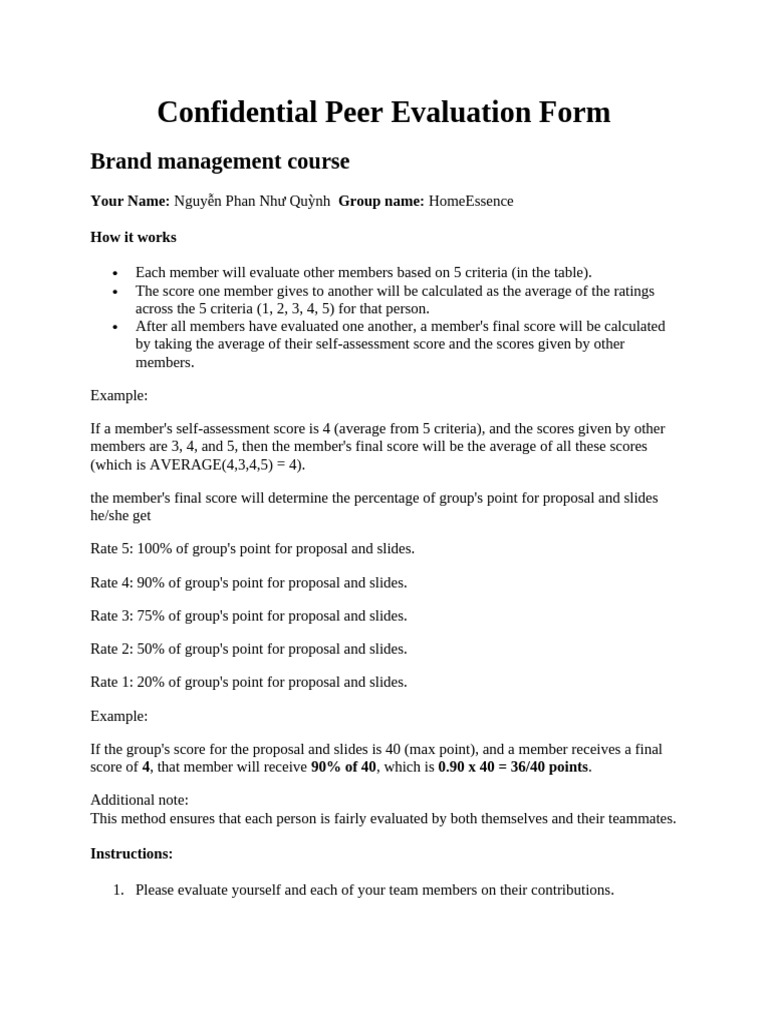 Confidential Peer Evaluation Form-Q | PDF