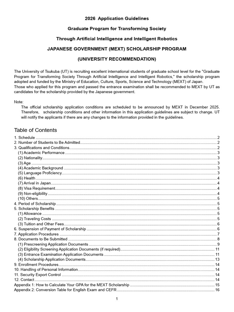 MEXT Scholarship 2026 Application Guide | PDF | Academic Degree