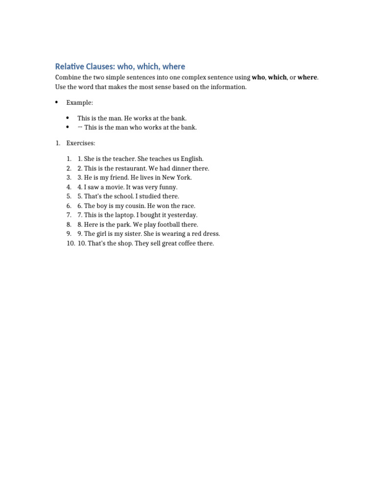 Relative Clauses Exercise | PDF