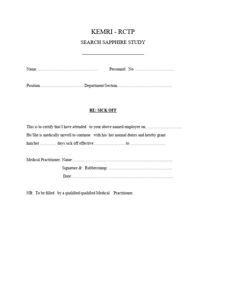 Sick-Off Form... | PDF