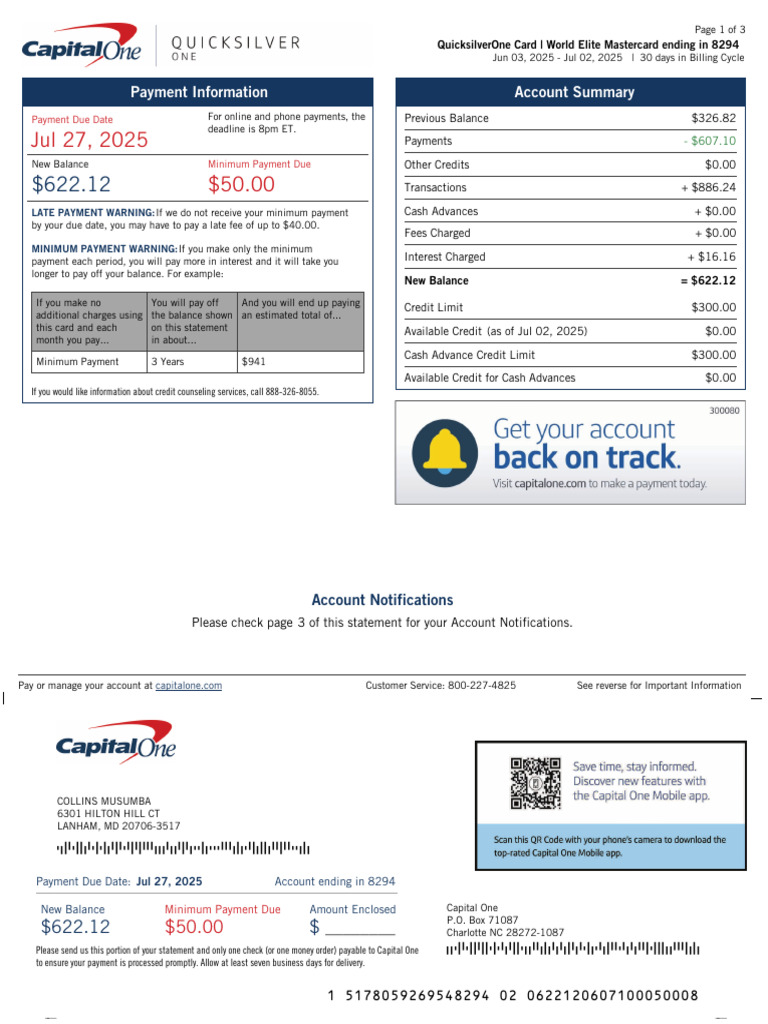 QuicksilverOne Account Summary | PDF | Credit Card | Payments