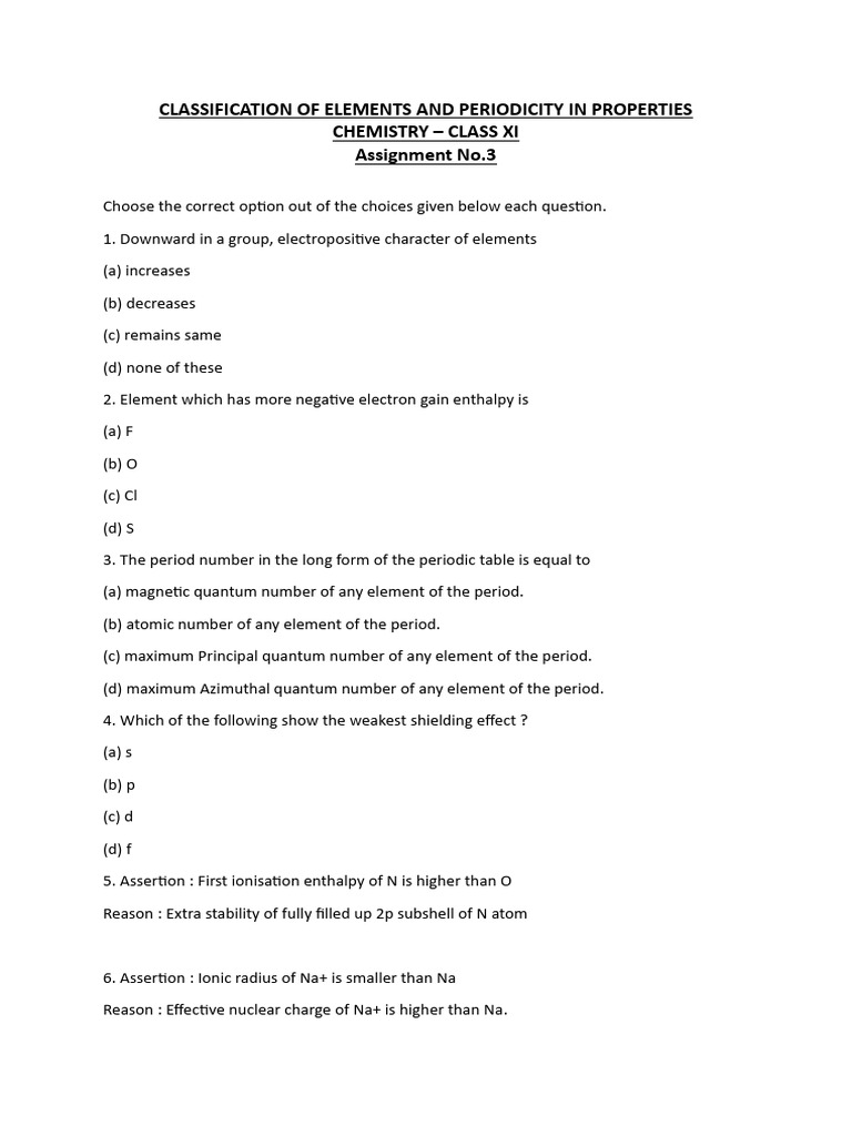Classification of Elements Class 11 | PDF | Periodic Table | Ionization