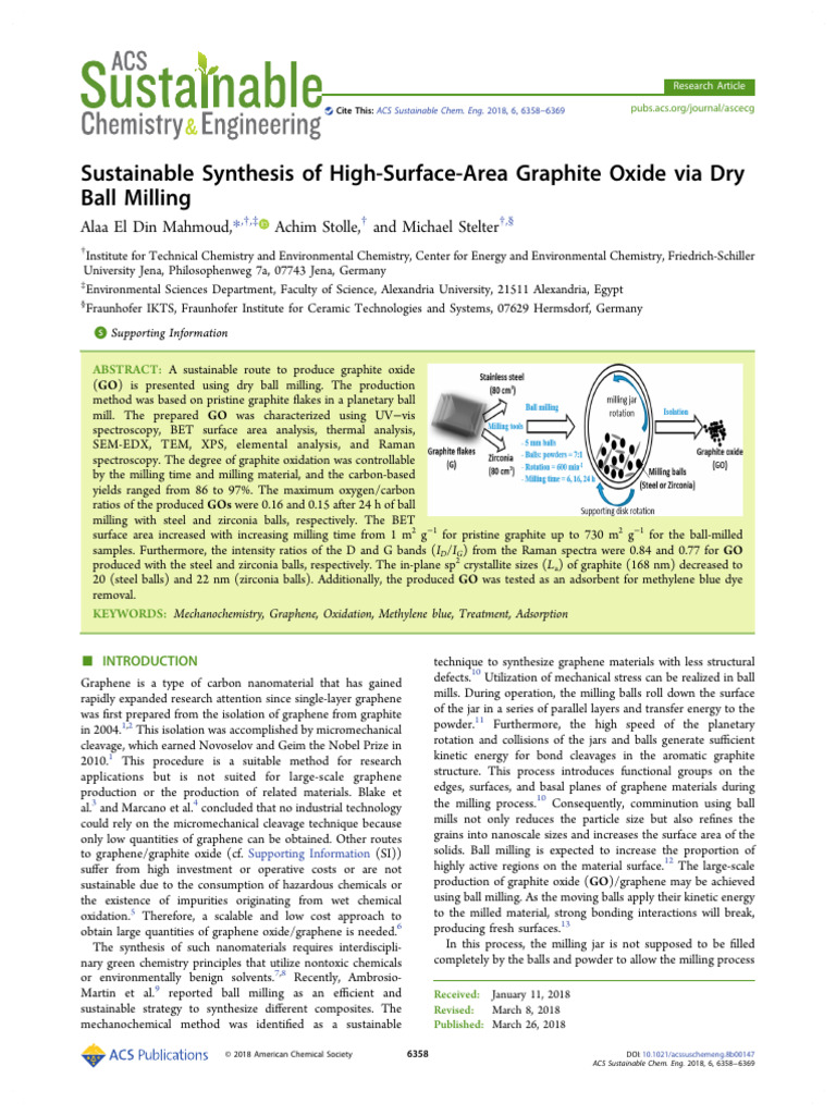 GO by Ball Milling of Graphite Flkes | PDF | Graphene | Adsorption