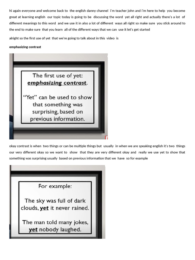 Understanding the Word "Yet" in English | PDF | Adverb | English Language