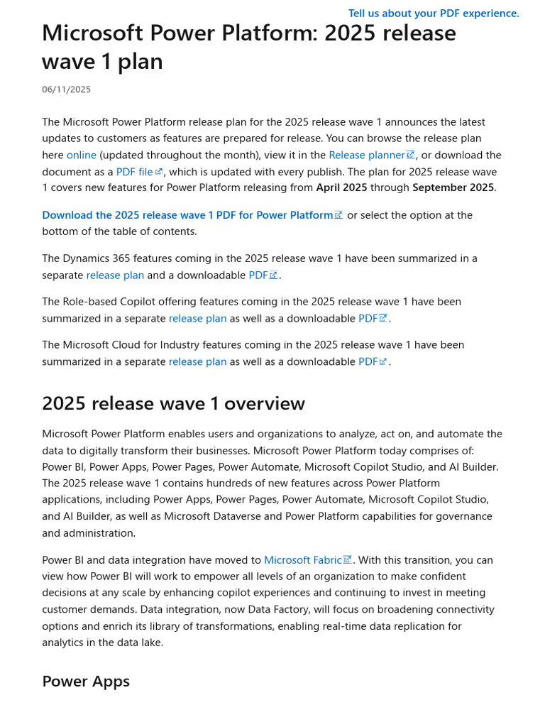 Power Platform 2025 Release Wave 1 Overview | PDF | Artificial ...