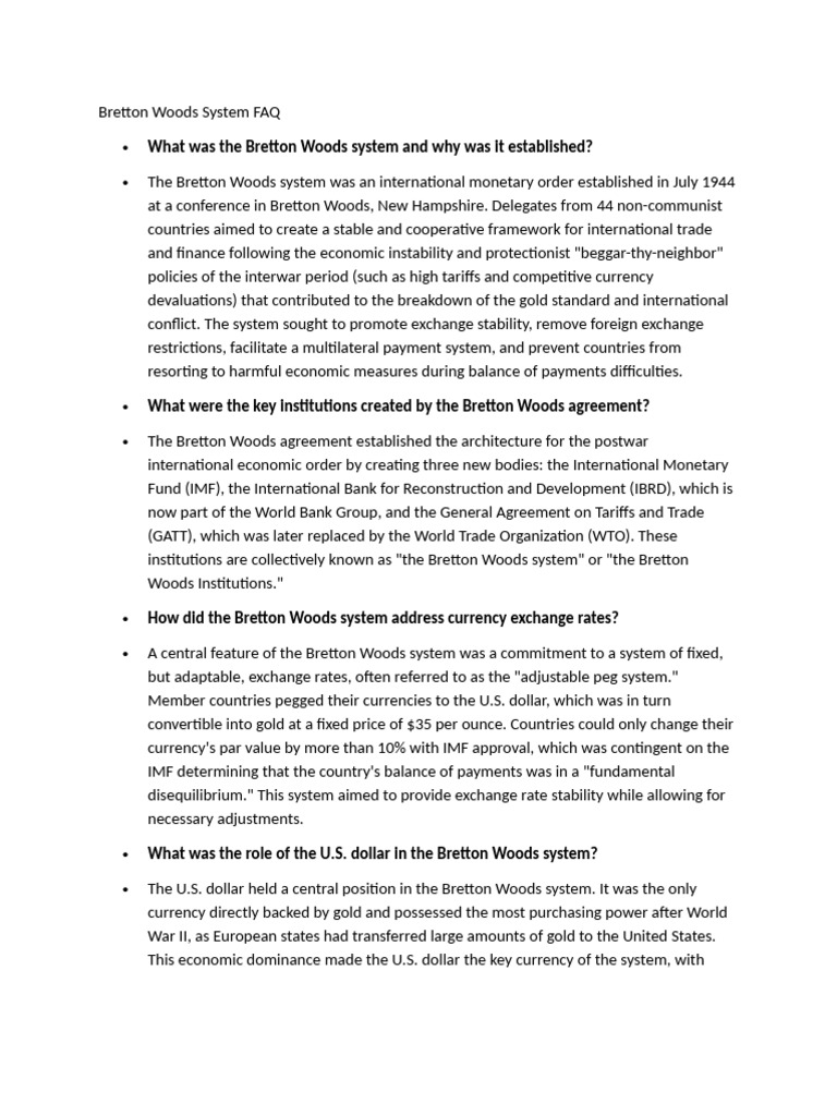 Overview of the Bretton Woods System | PDF | Bretton Woods System ...