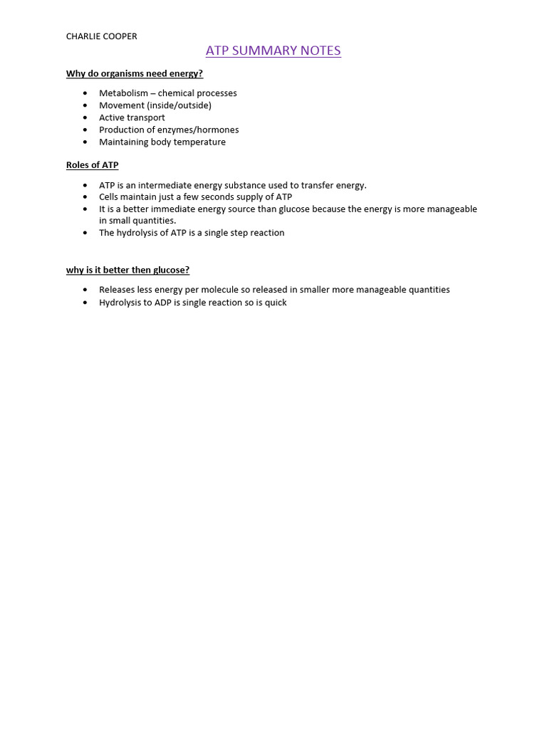 4.energy Atp Notes | PDF