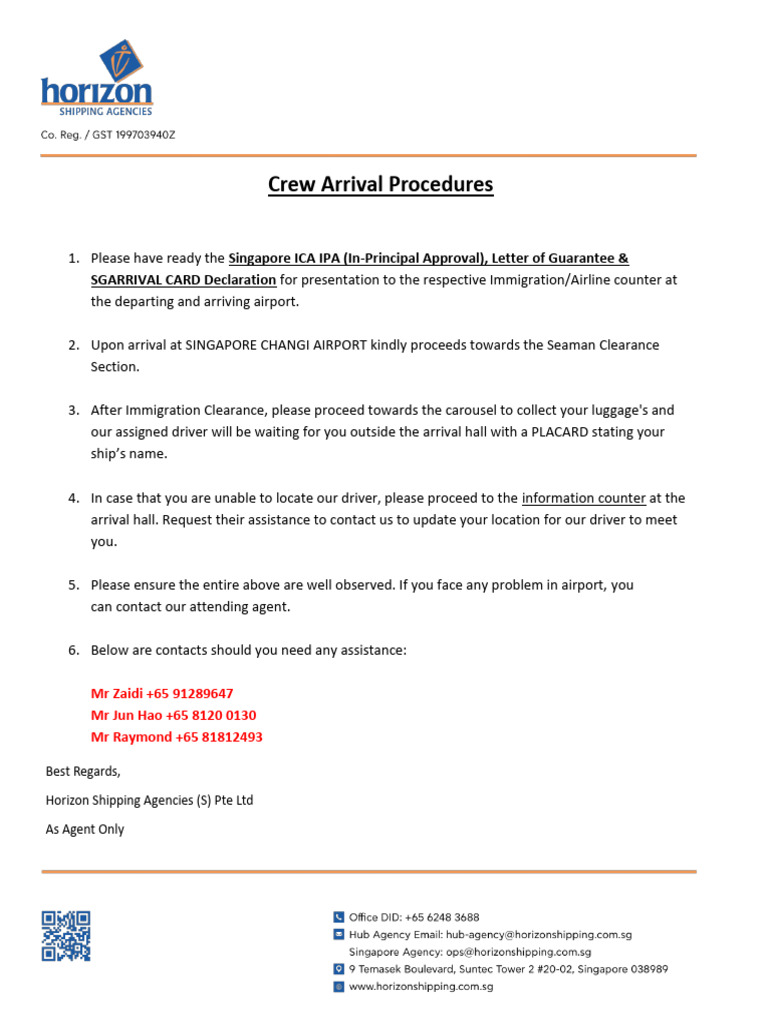 Crew Arrival Procedures | PDF