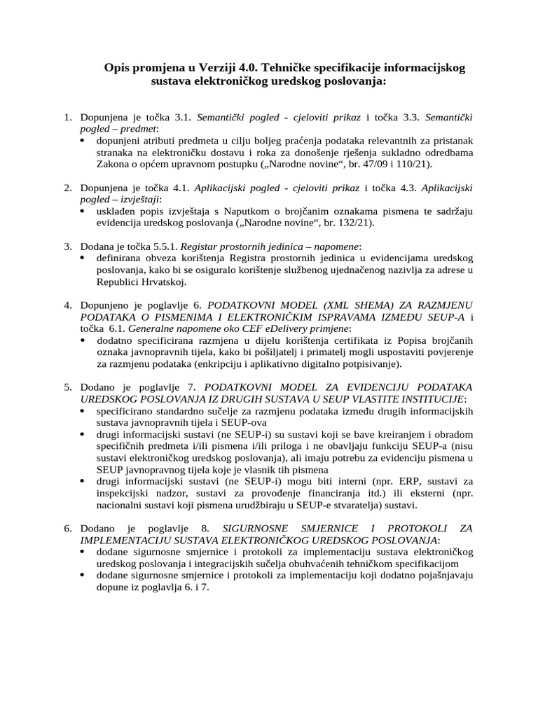 Opis Promjena Ver 40 Tehnicka Specifikacija SEUP | PDF