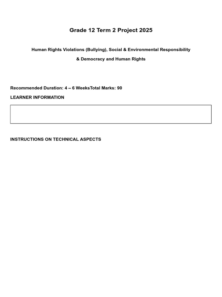 Grade 12 Project on Human Rights & Bullying | PDF | Bullying ...