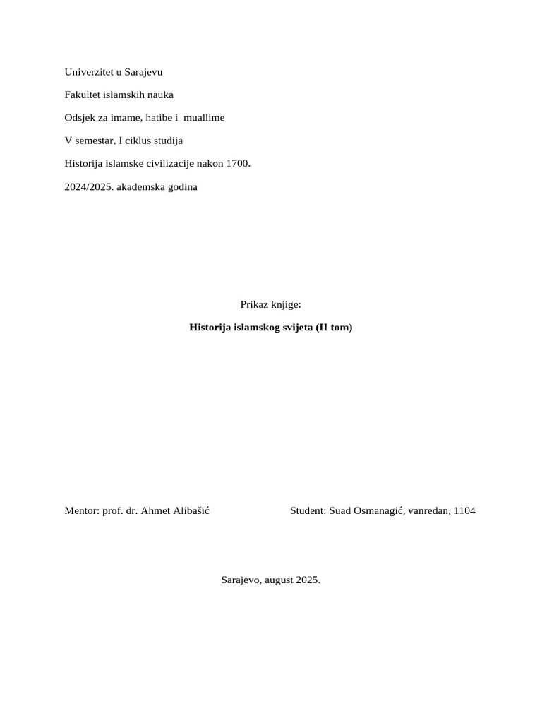 Prikaz Knjige Ira Lapidus, II Tom, Suad Osmanagić | PDF