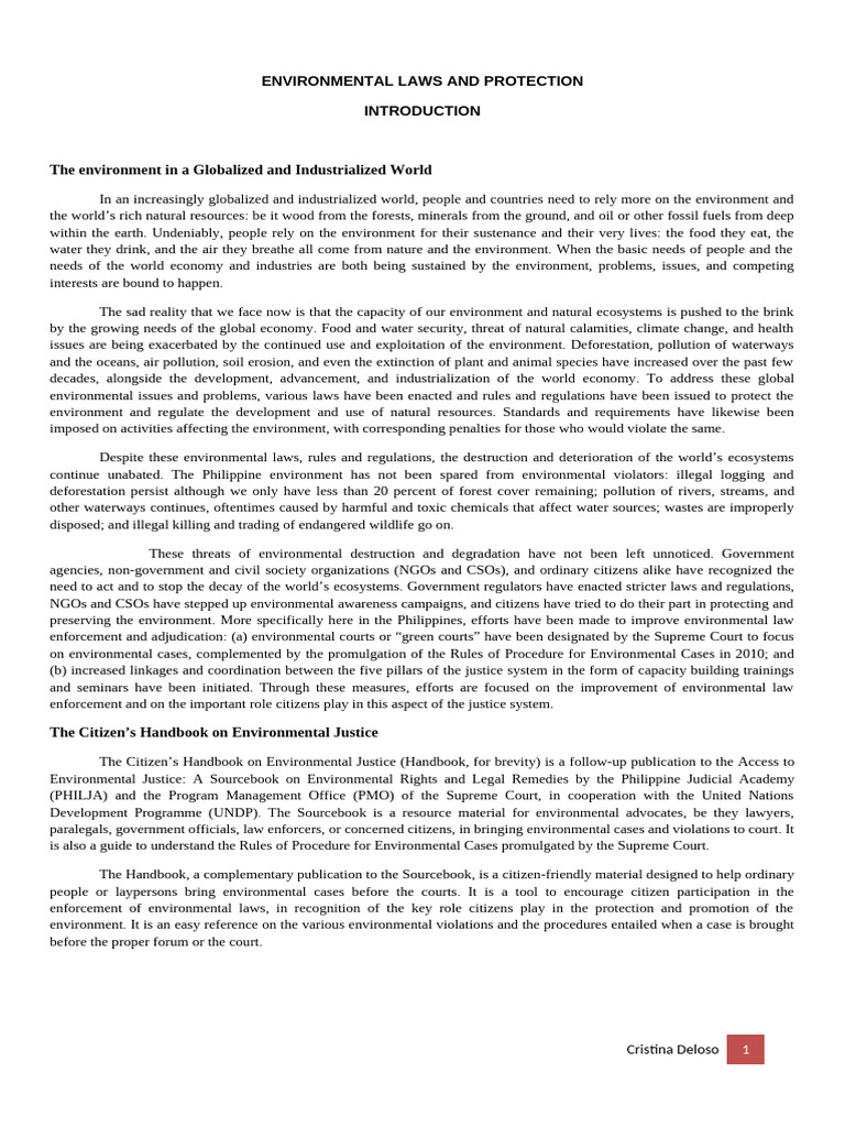 Environmental Laws and Justice Guide | PDF | Environmental Law ...