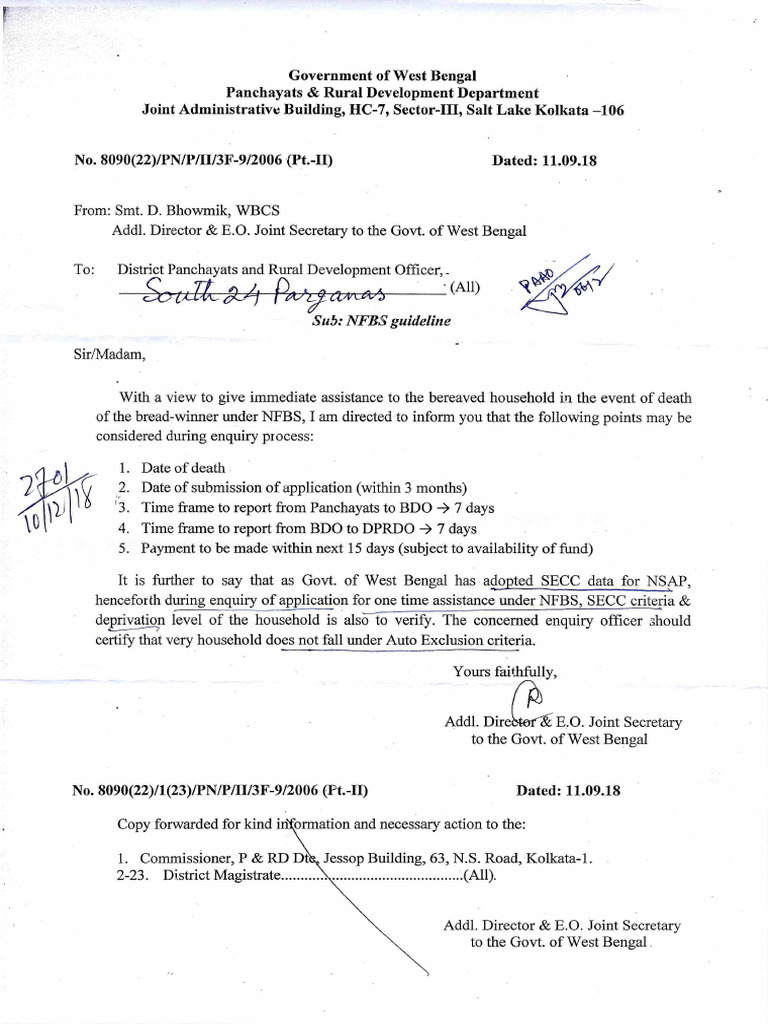 NFBS Guidelines for West Bengal | PDF