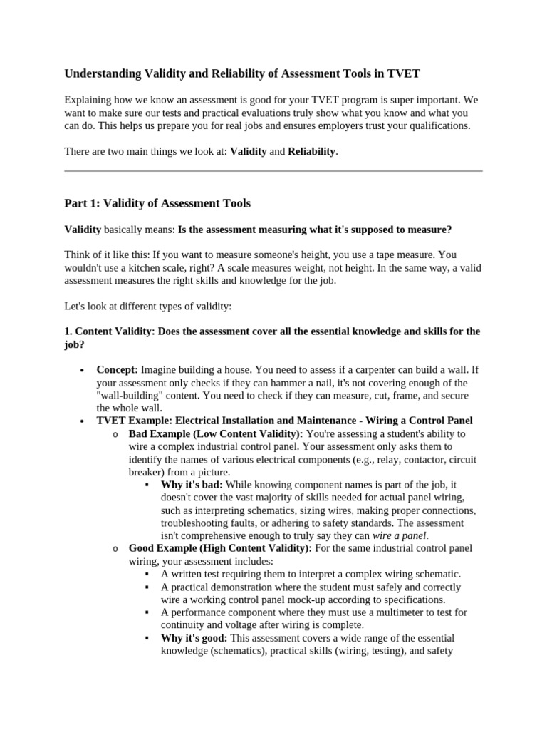 Validity and Reliability in TVET Assessments | PDF | Validity ...
