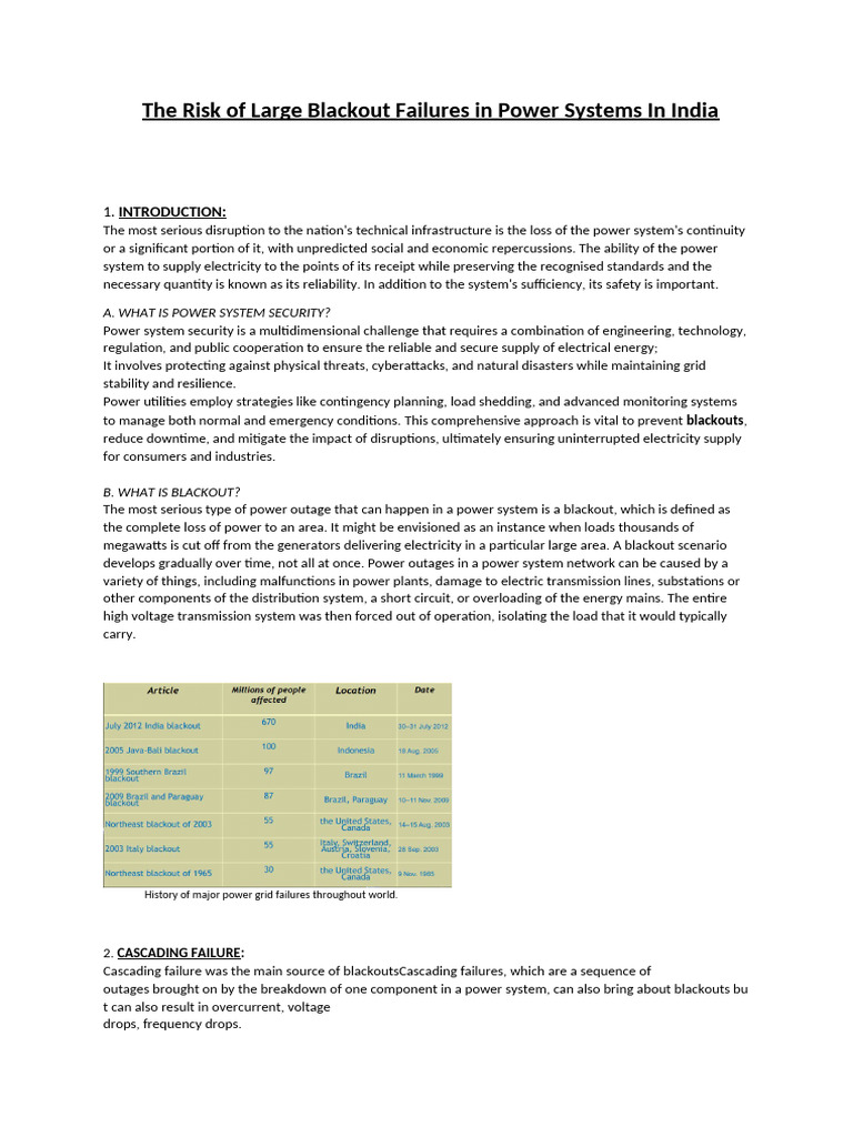Blackout Risks in India's Power Systems | PDF | Electrical Grid ...