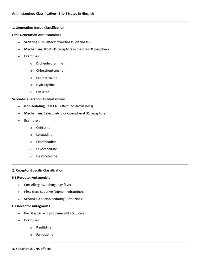 Antihistamines: Classification Overview | PDF | Drugs | Drugs Acting On ...