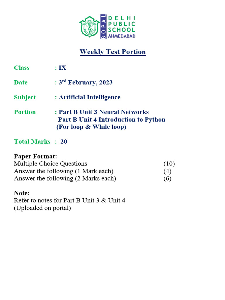 Weekly Test Portion | PDF