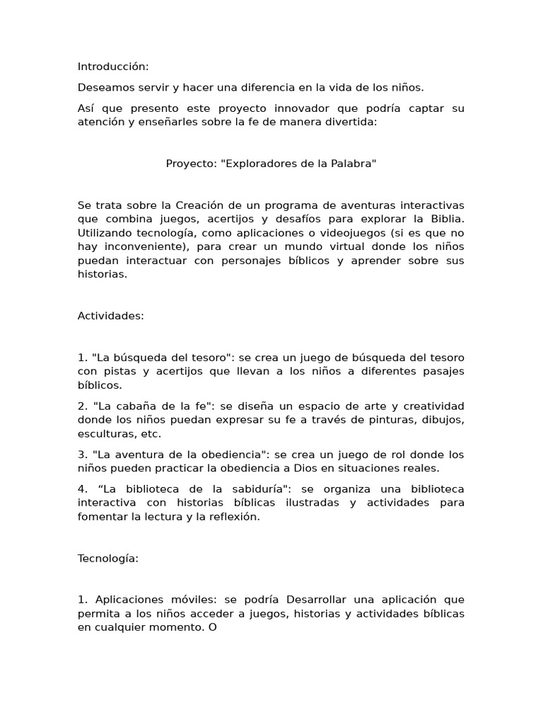 Exploradores de La Palabra Proyect Niños | PDF