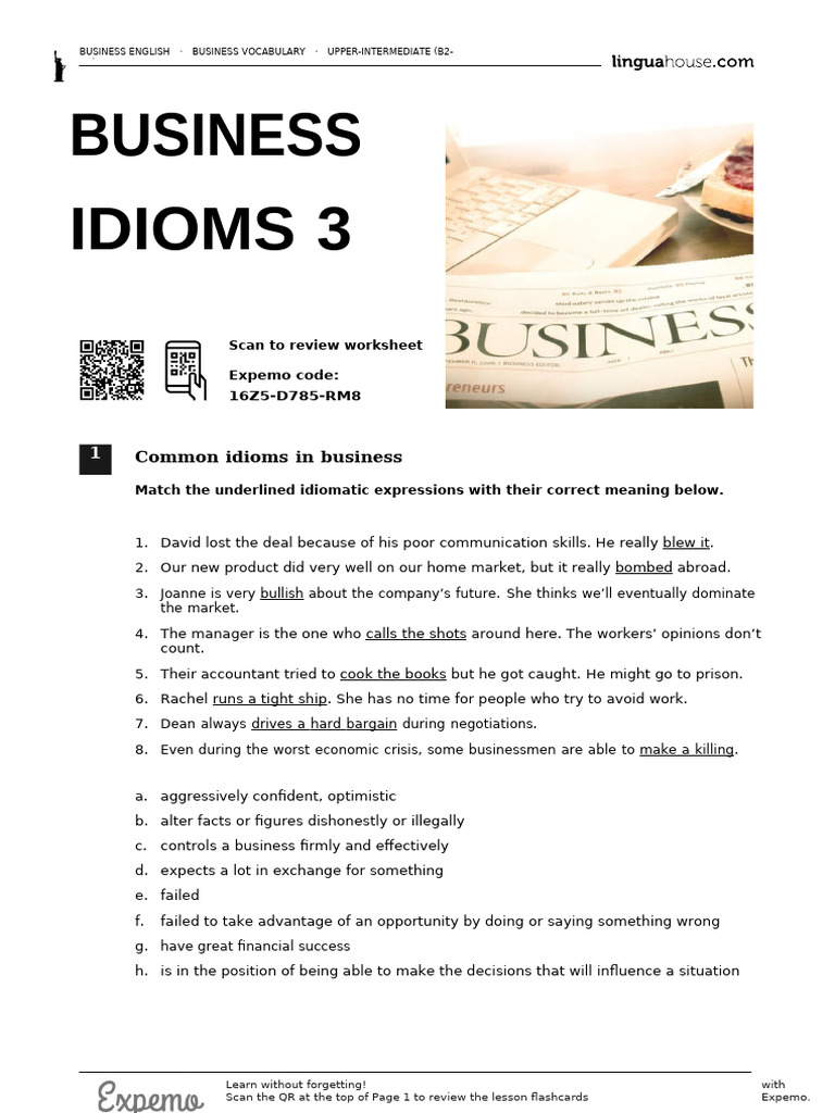 Business Idioms for Upper-Intermediate Learners | PDF
