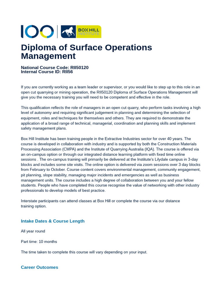 Diploma of Surface Operations Management | PDF