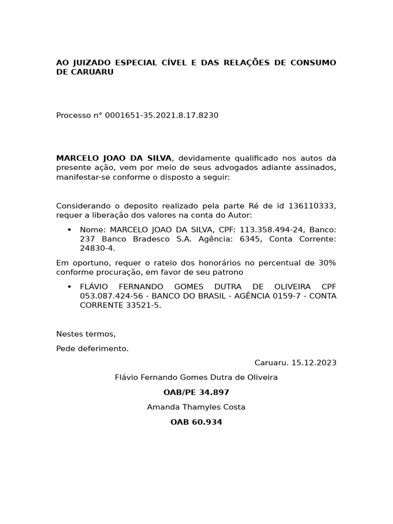 Liberação de Valores em Processo Judicial | PDF