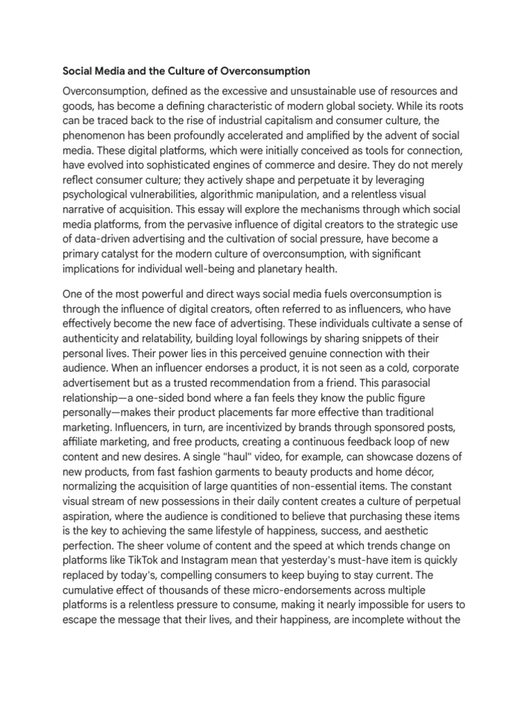 Social Media's Role in Overconsumption | PDF | Consumerism | Advertising