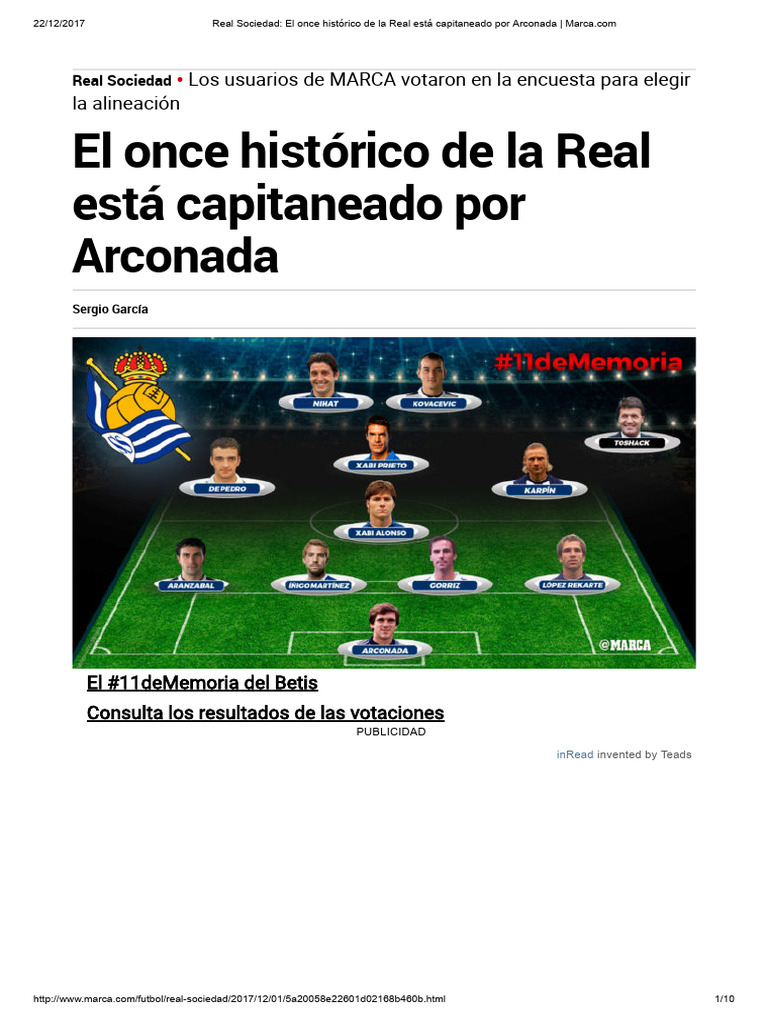Real Sociedad - El Once Histórico de La Real Está Capitaneado Por ...