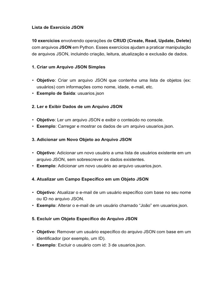 Lista de Exercício JSON | PDF | Json | Usuário (informática)