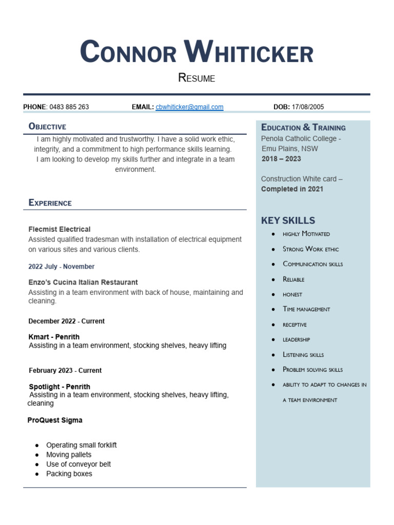 Connor Whiticker - Resume' | PDF