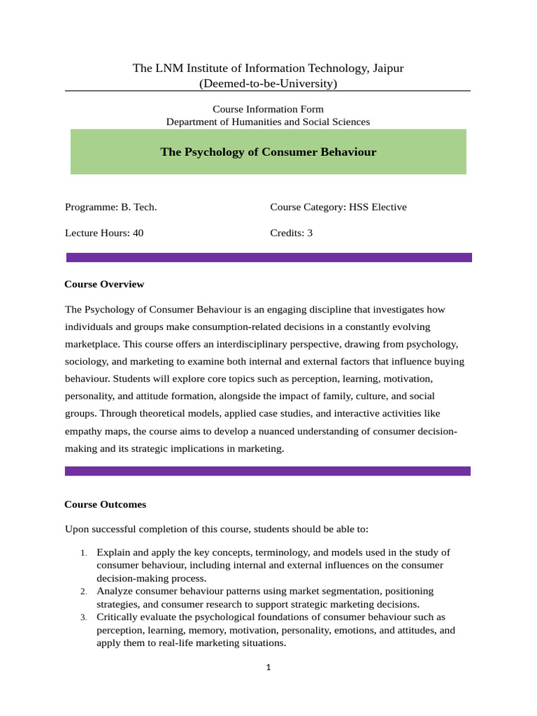 CIF - Psychology of Consumer Behaviour | PDF | Consumer Behaviour ...